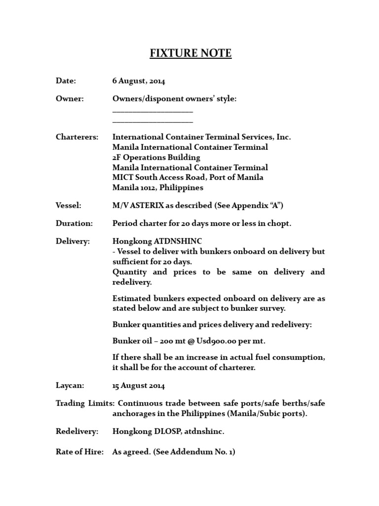 Fixture Note | PDF | Fuel Oil | Insurance
