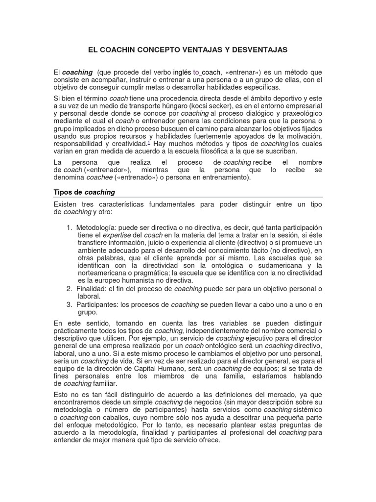Coaching: Concepto y Sus Desventajas | PDF | Conceptos psicologicos ...