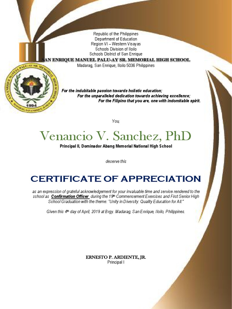 Certificate of Appreciation for Confirmation Officer | PDF | Social ...