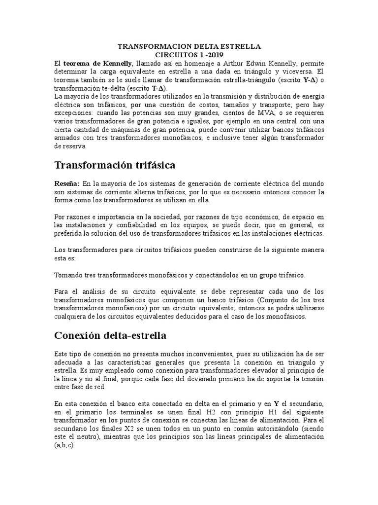 Transformacion Delta Estrella | PDF | Transformador | Corriente eléctrica
