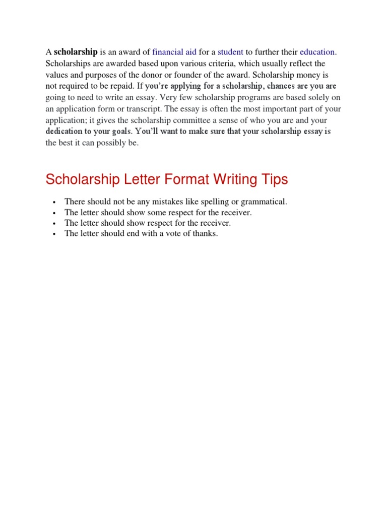Scholarship Letter Format Writing Tips: Financial Aid Student Education ...