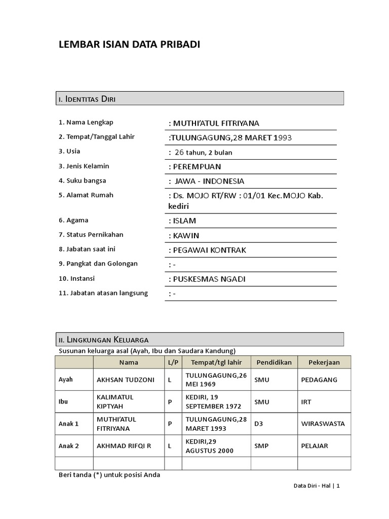 Lembar Data Diri | PDF