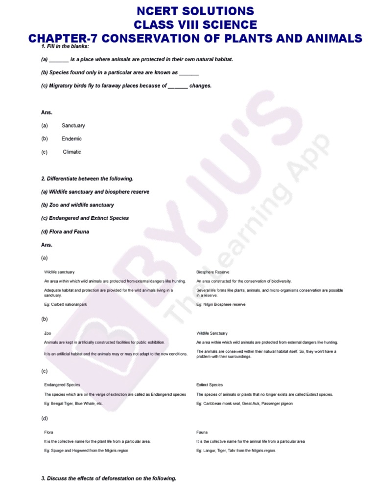 NCERT Class 8 Science CHAPTER - 7 | PDF | Wildlife | Endangered Species