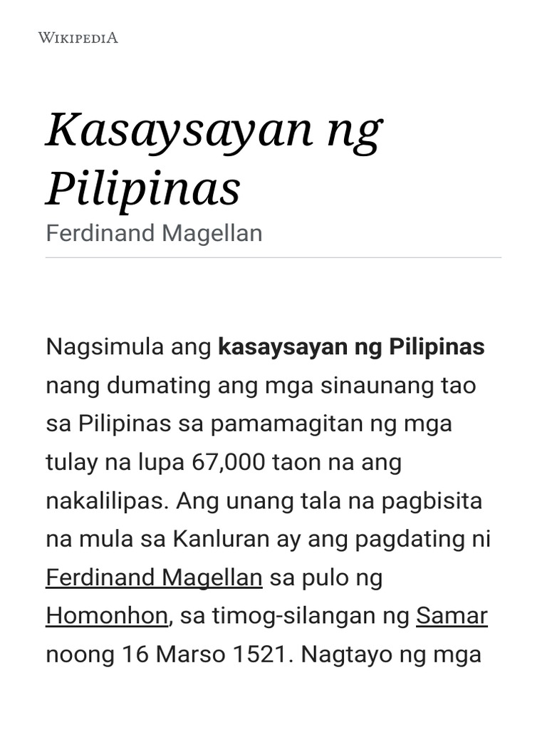 Kasaysayan NG Pilipinas - Wikipedia, Ang Malayang Ensiklopedya | PDF
