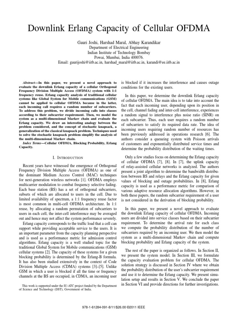 Downlink Erlang Capacity of Cellular OFDMA | PDF | Cellular Network | Markov Chain