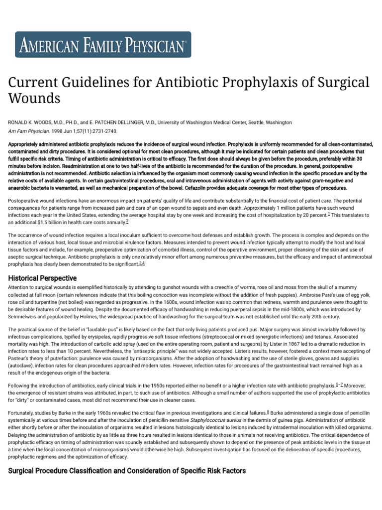 Current Guidelines For Antibiotic Prophylaxis of Surgical Wounds | PDF ...