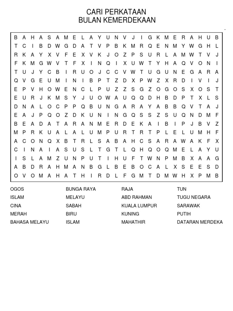 Cari Perkataan Tersembunyi Hari Merdeka - NadiaaxRuiz