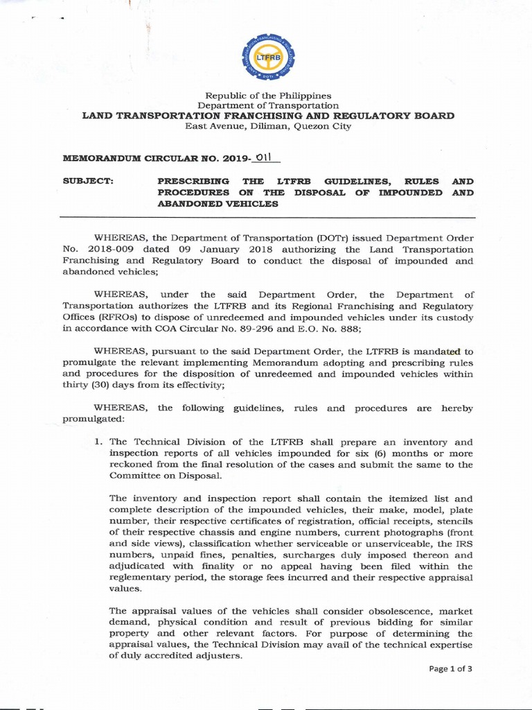 LTFRB MC 2019 011 | PDF