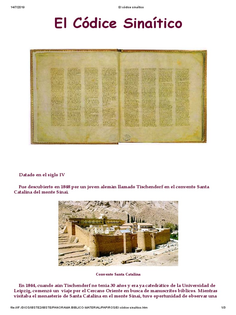El Códice Sinaítico | PDF | Literatura antigua | Textos Religiosos