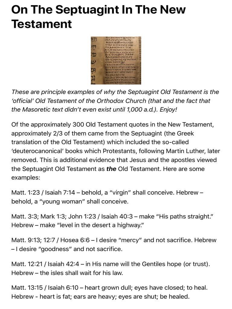 Septuagint's Role in New Testament Quotes | PDF | Old Testament ...