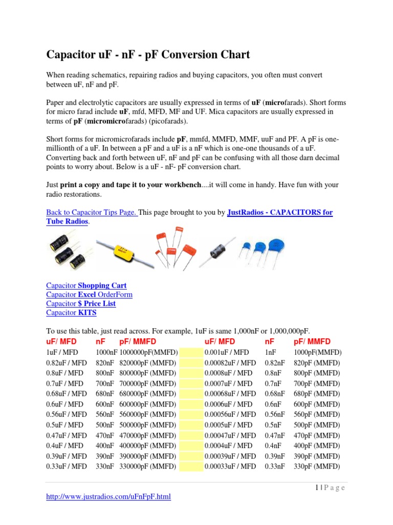 Capacitor Uf - NF - PF Conversion Chart: Back To Capacitor Tips Page | PDF | Energy Storage ...