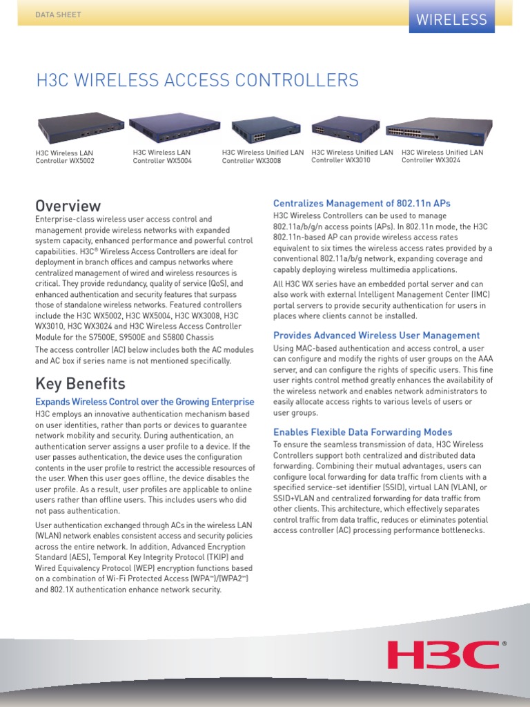 H3C Wireless Access Controllers: Centralizes Management of 802.11N Aps ...