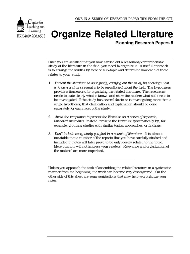 How To Organize Related Literature | PDF | Hypothesis | Psychological ...