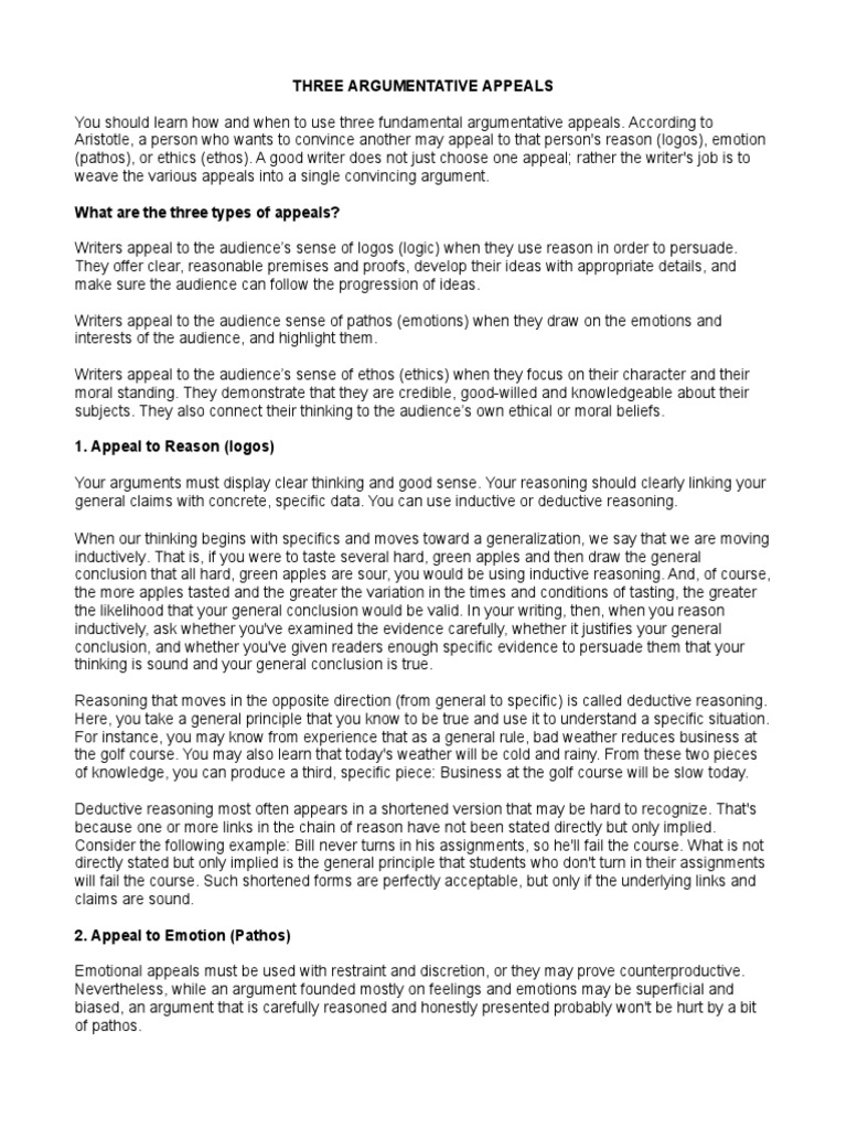 Three Argumentative Appeals | PDF | Reason | Argument