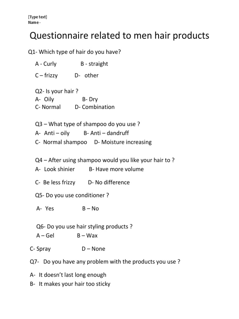 Men's Hair Products Questionnaire | PDF