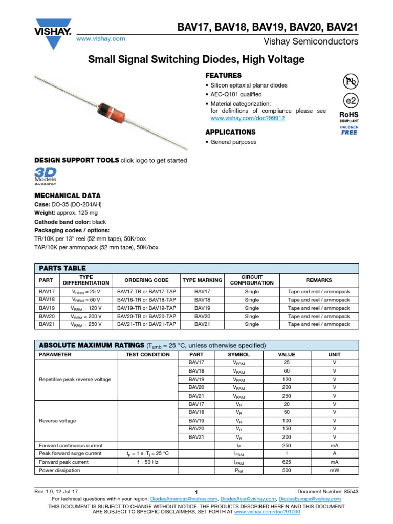 Bav17, Bav18, Bav19, Bav20, Bav21 | PDF | Diode | Contractual Term