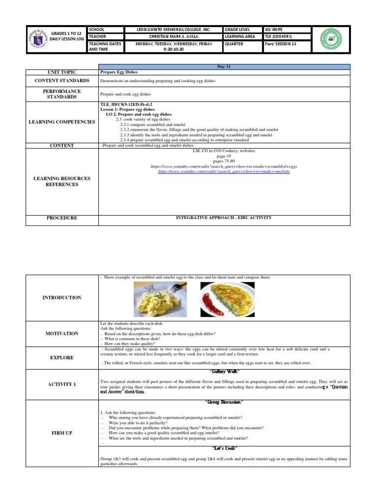 Unit Topic Content Standards Performance Standards | PDF | Egg As Food ...