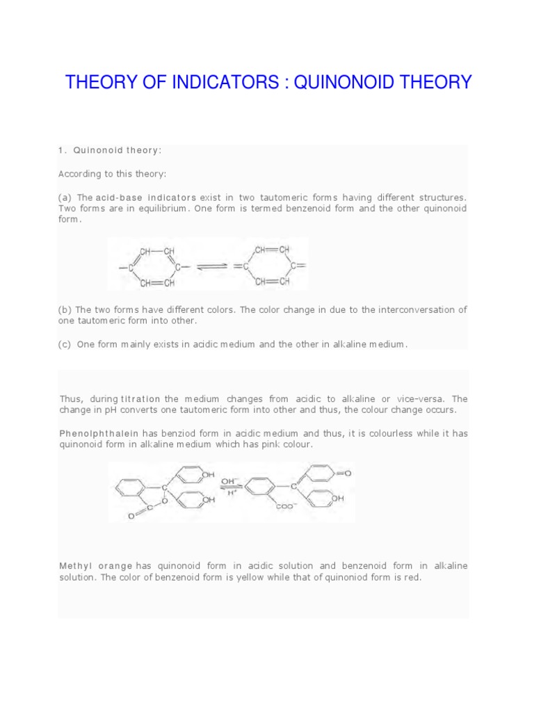 Theory of Indicators Quinonoid Theory | PDF | Titration | Chemistry