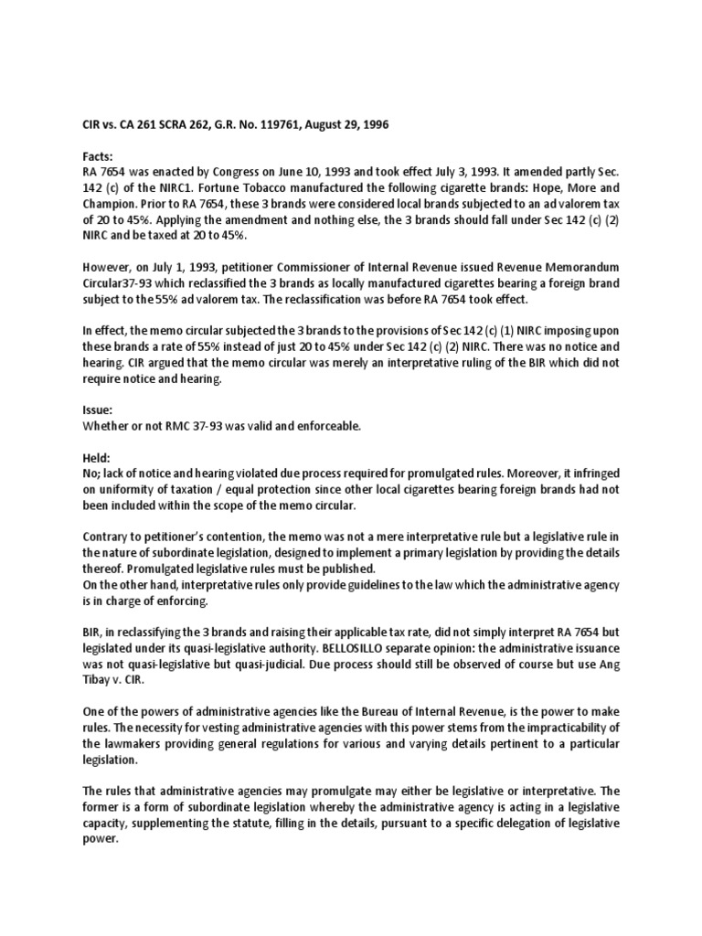 Case Digest - CIR vs. CA 261 SCRA 262, G.R. No. 119761, August 29, 1996 ...