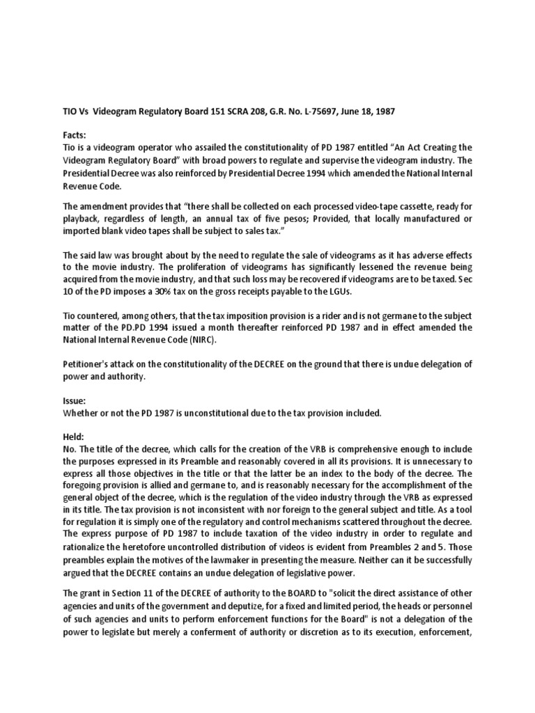 Tio v. Videogram Regulatory Board Case | PDF | Decree | Taxes