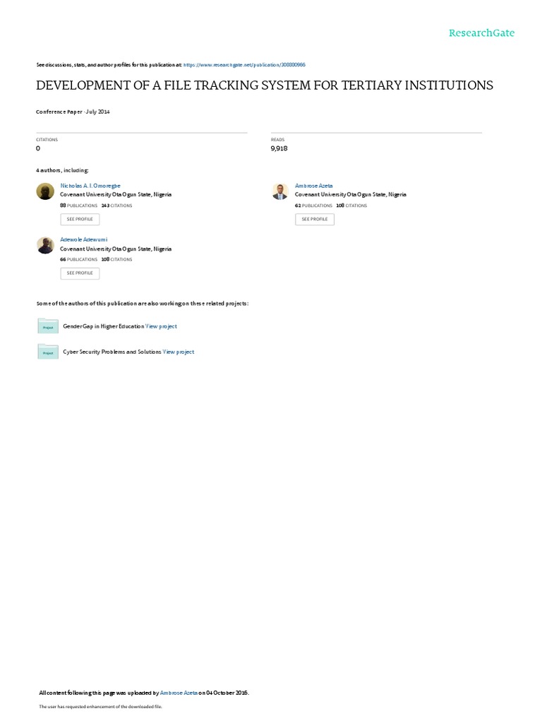 Development of A File Tracking System For Tertiary Institutions | PDF ...