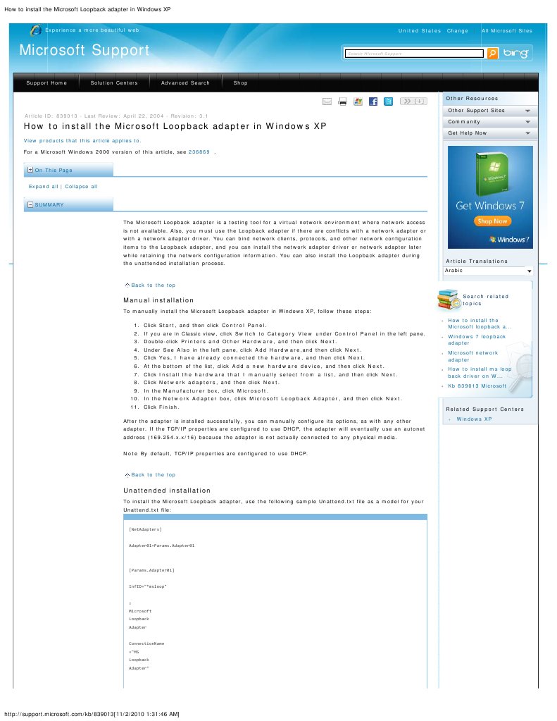 How To Install The Microsoft Loopback Adapter in Windows XP | PDF ...