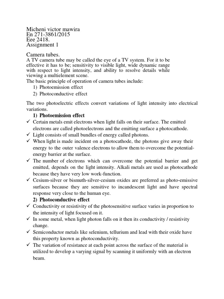 A TV Camera Tube May Be Called The Eye of A TV System | PDF ...