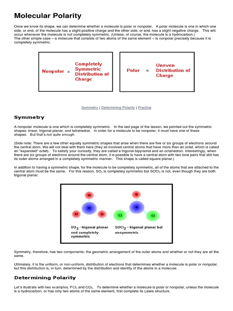 Molecular Polarity: Symmetry | PDF | Chemical Polarity | Chemical Bond