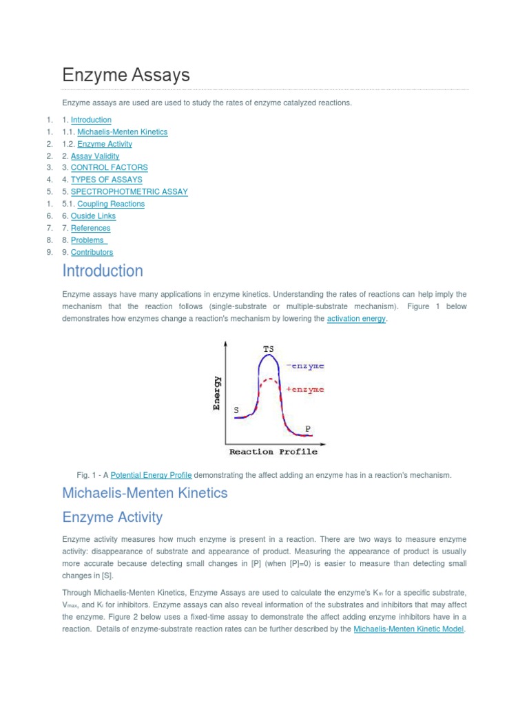 Enzyme Assays: Michaelis-Menten Kinetics Enzyme Activity | PDF | Enzyme ...