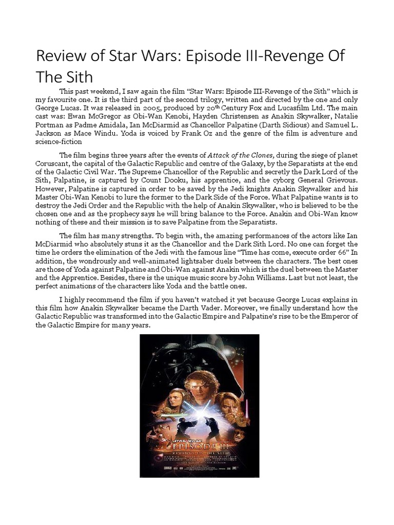 Review of Star Wars Episode III Revenge of The Sith | PDF | Palpatine ...