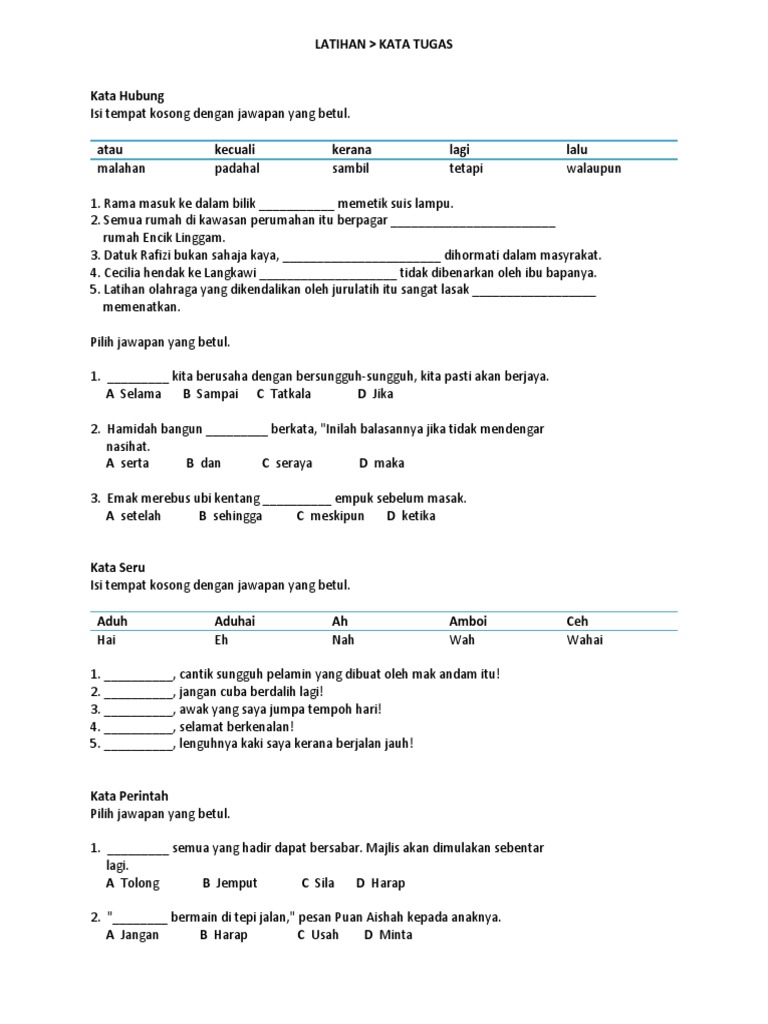 Latihan Kata Tugas | PDF