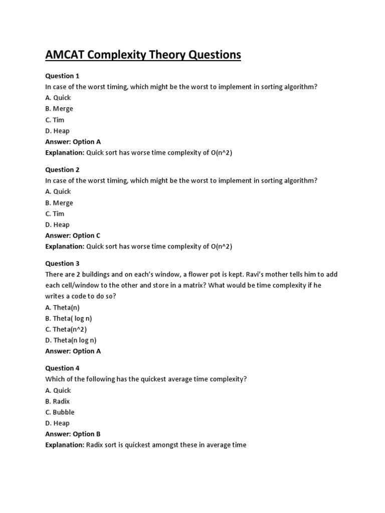 AMCAT Complexity Theory Questions | PDF