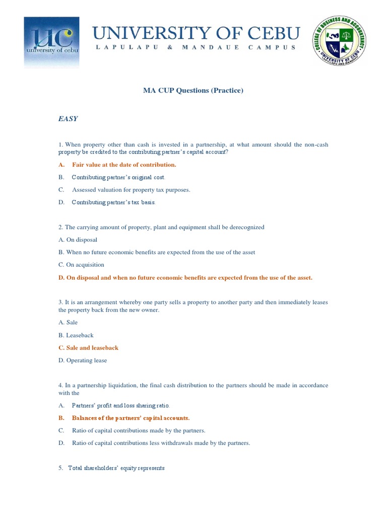 MA CUP Practice | PDF | Partnership | Goodwill (Accounting)