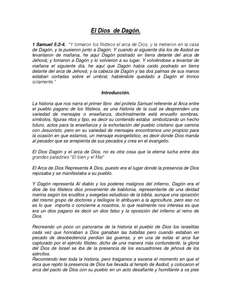 Dagón: El Dios Filisteo Humillado | PDF | Arca de la Alianza | Pecado