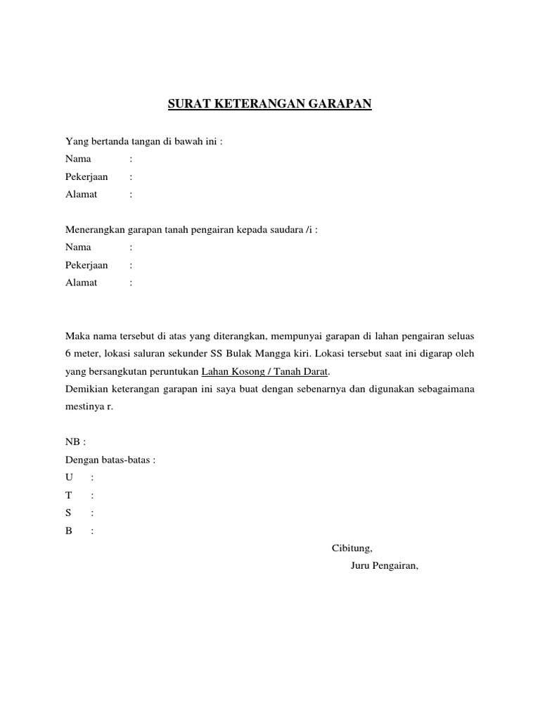 Surat Keterangan Garapan | PDF