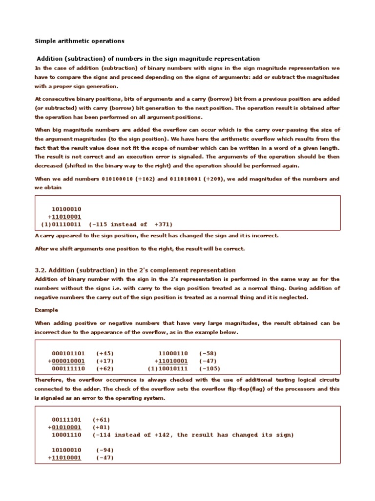 Simple Arithmetic Operations Addition (Subtraction) of Numbers in The ...
