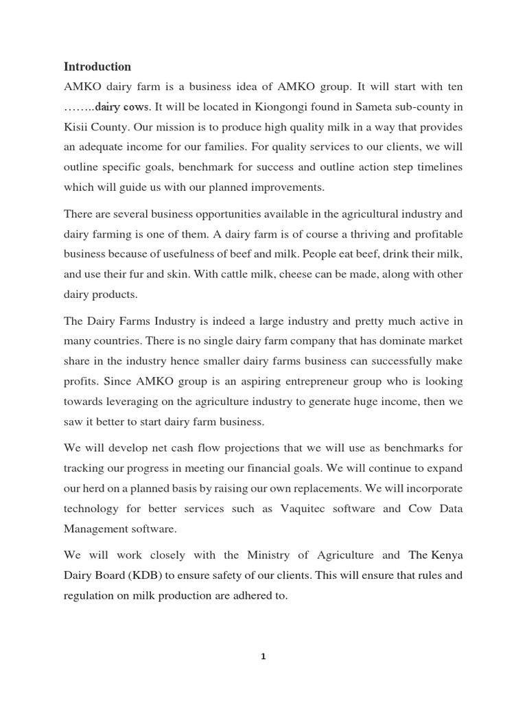 Dairy Farming Proposal | PDF | Dairy | Dairy Farming