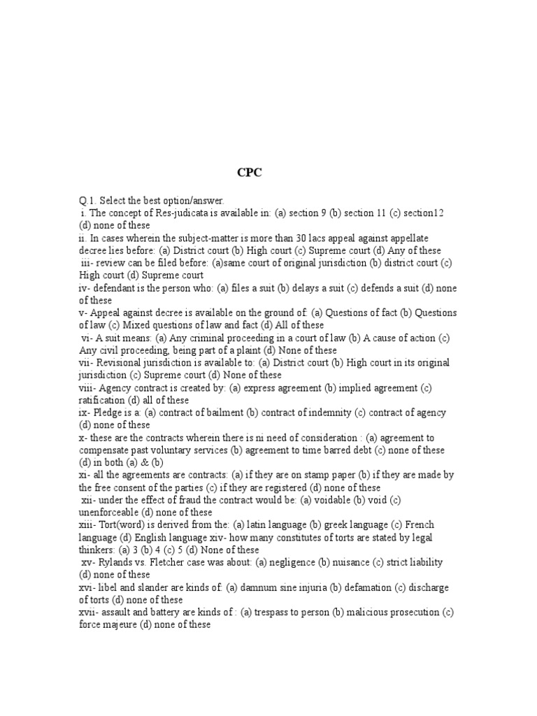 CPC MCQ | PDF | Supreme Courts | Lawsuit