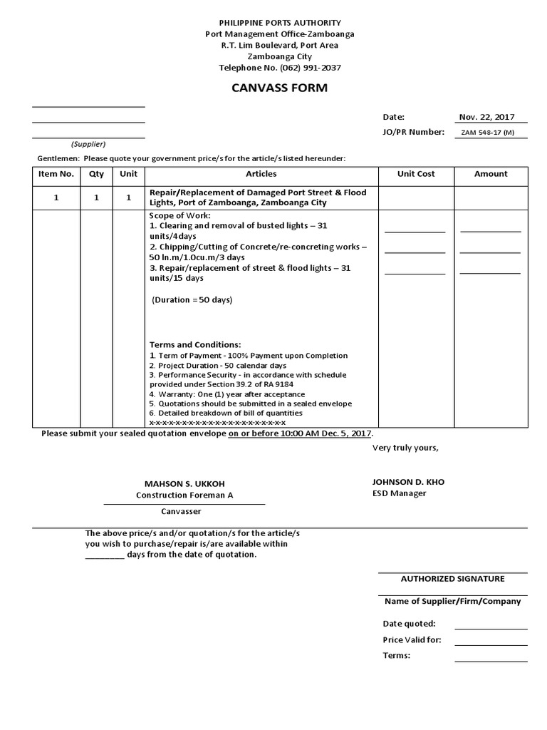 PPA - Canvass Form & RFQ PDF | PDF | Business | Government