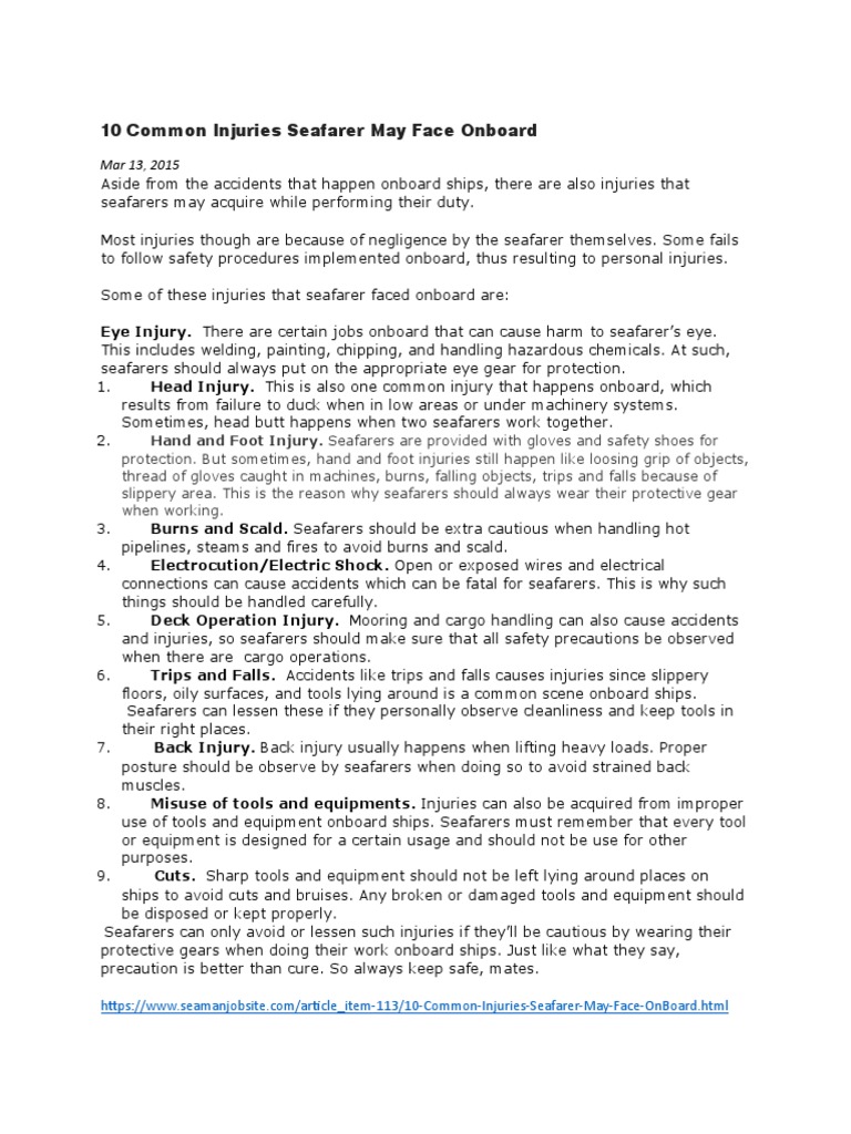 Common Seafarer Injuries Onboard | PDF | Sailor | Burn