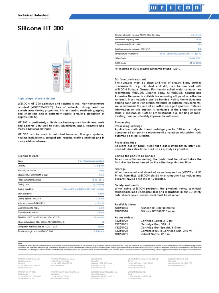 TDS 13050310 EN Silicone HT 300 | PDF | Adhesive | Silicone