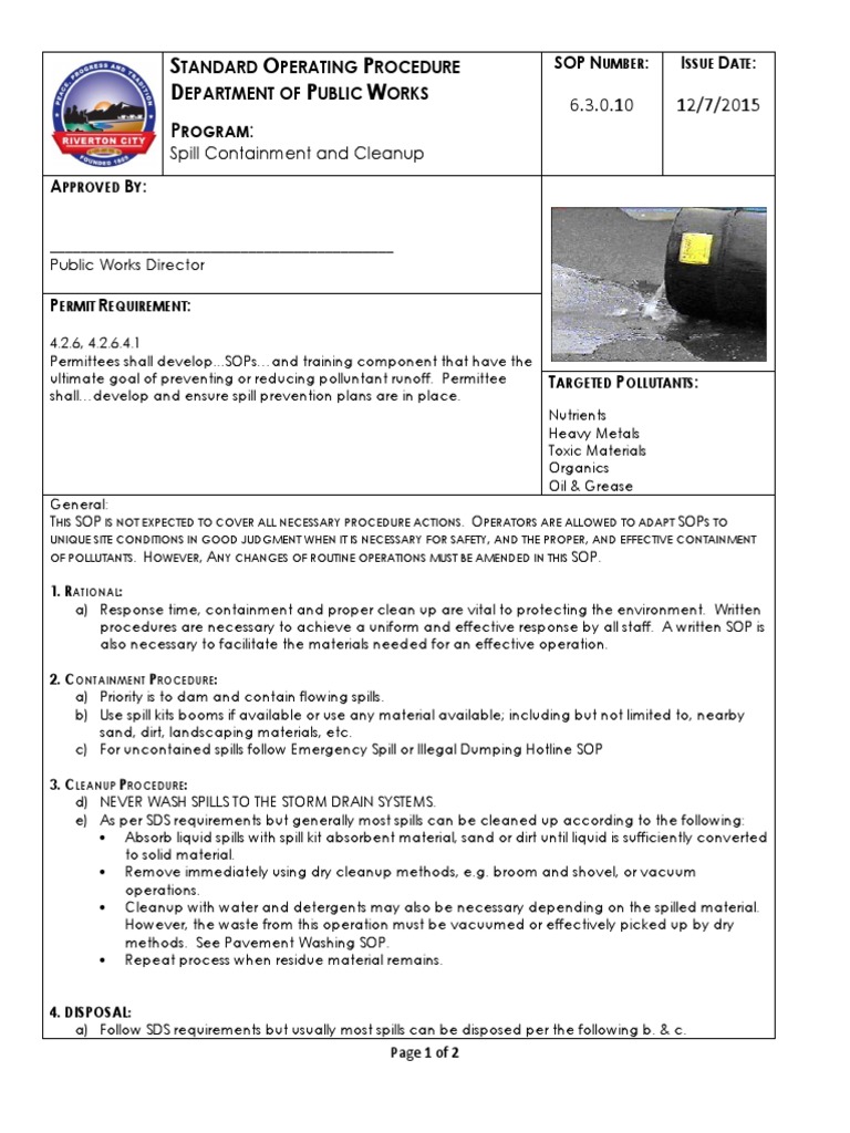 S O P D P W: Spill Containment and Cleanup | PDF | Waste Management ...