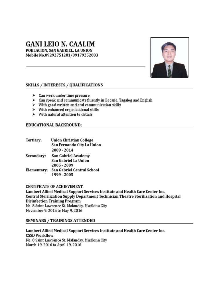 CSSD Technician Resume | PDF | Health Care | Health Sciences