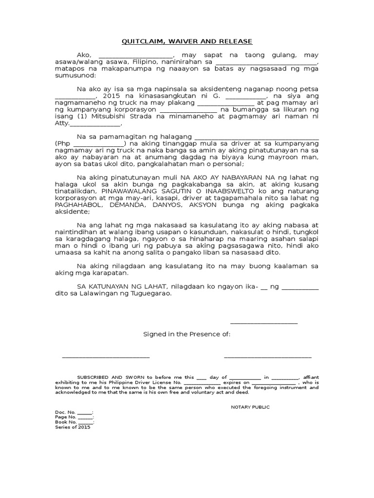 Employee Quit Claim - Tagalog | PDF