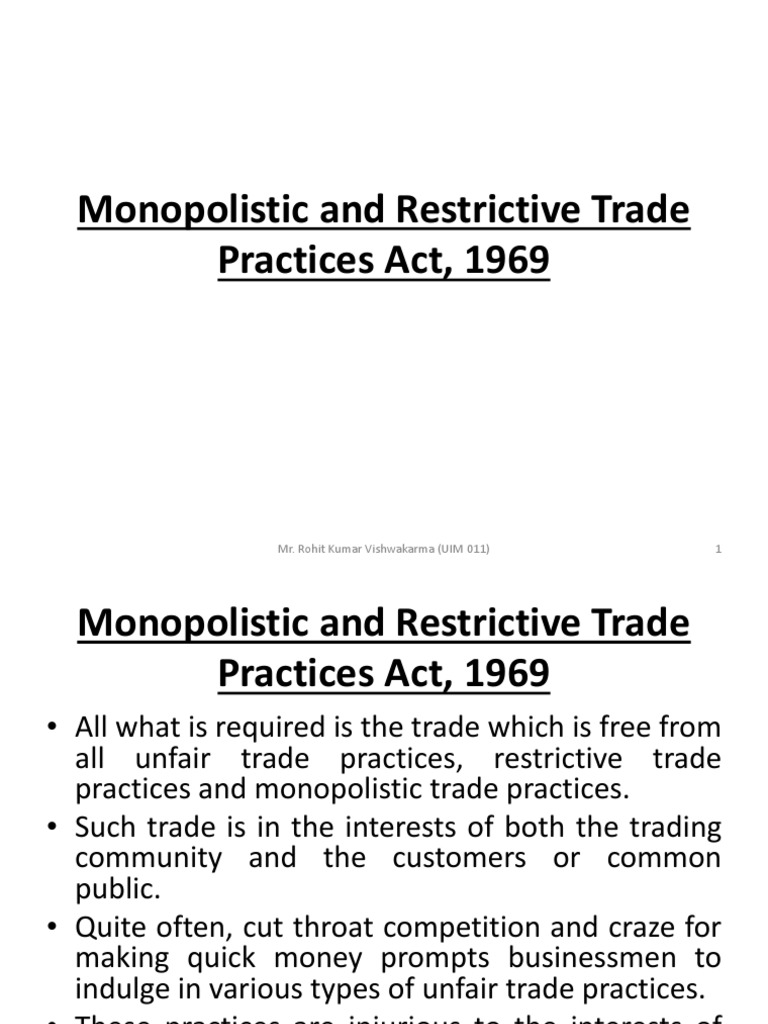 03 Monopolistic and Restrictive Trade Practices Act, 1969 | PDF ...
