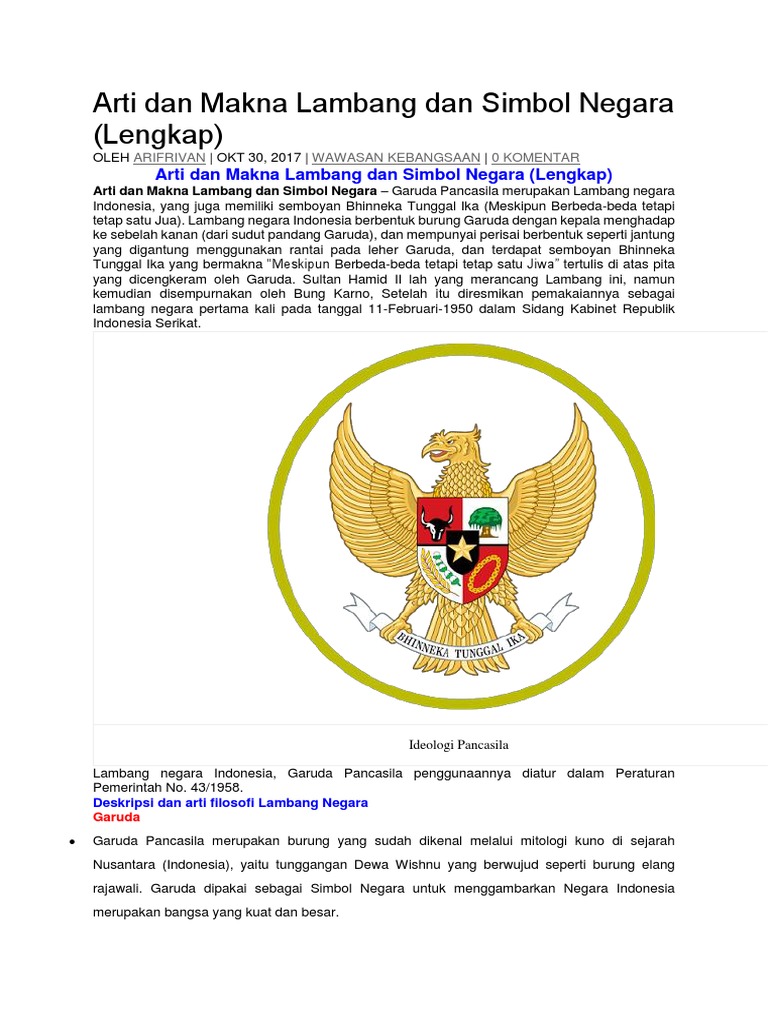 Arti Dan Makna Lambang Dan Simbol Negara | PDF