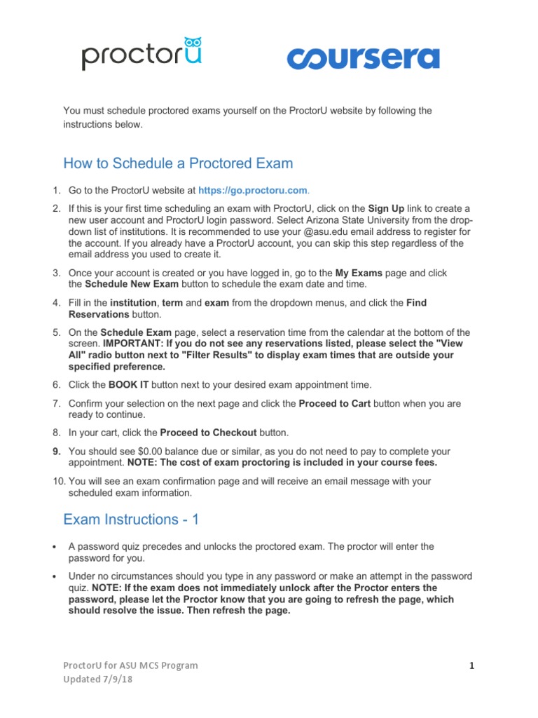 ProctorU Exam Scheduling Guide for ASU | PDF | Login | User (Computing)