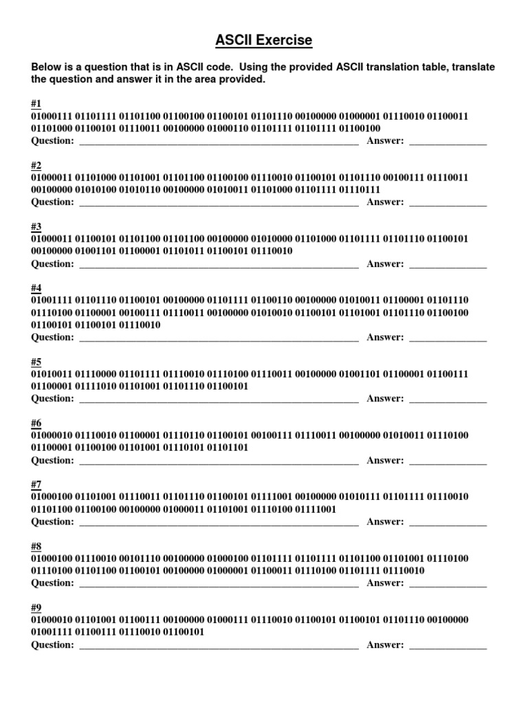 Ascii Exercise 1 Pdf