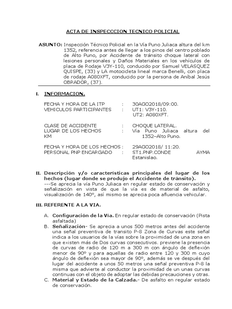 Acta de Itp para Accidente de Transito 2 | PDF | Accidente de tráfico | Semáforo