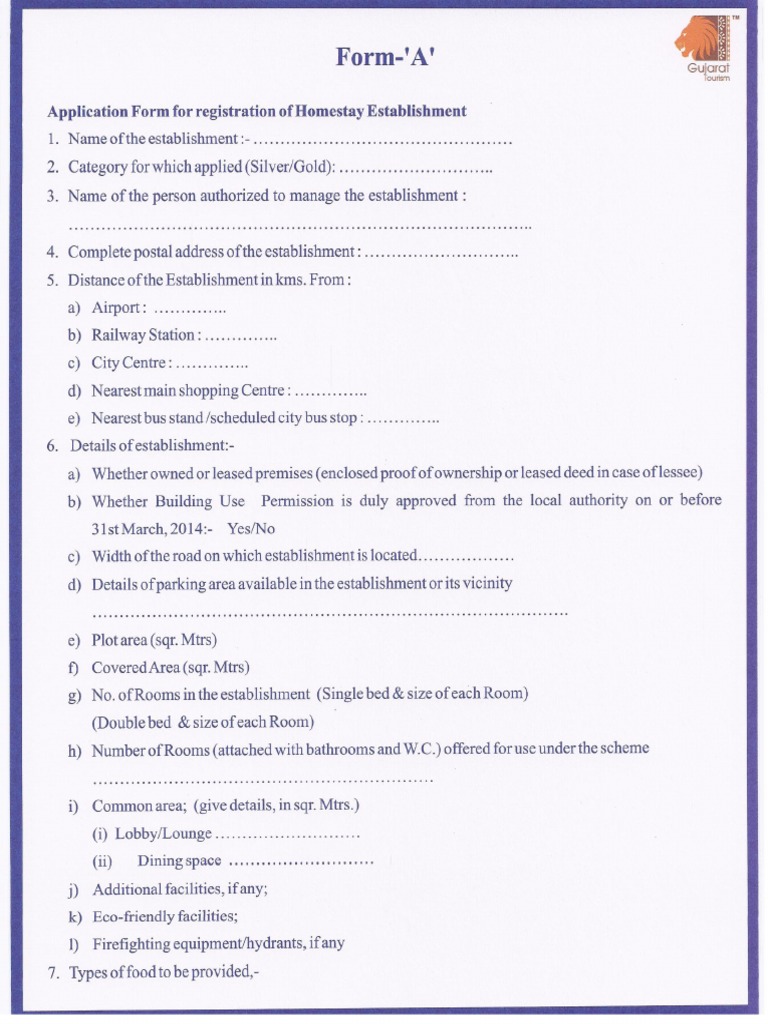 HomeStay Registration Form English | PDF